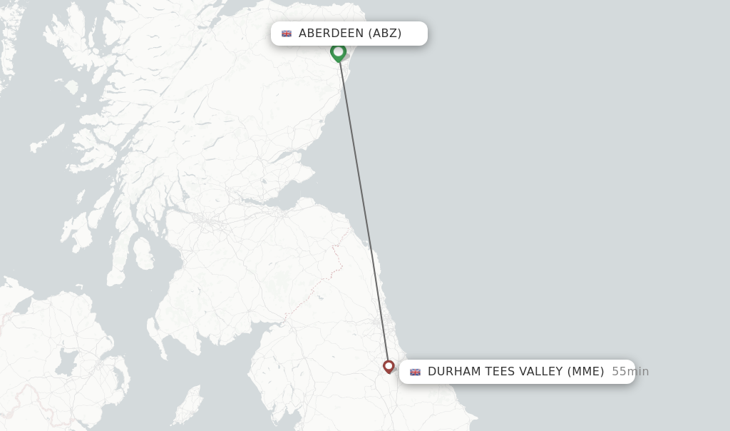 Direct (non-stop) flights from Aberdeen to Durham Tees Valley ...