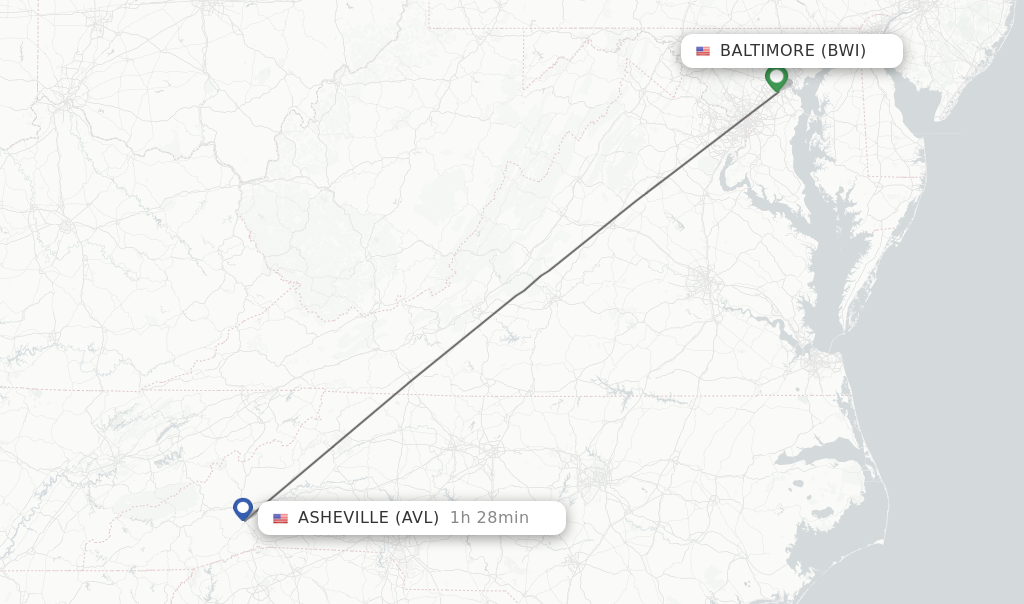 Direct (non-stop) flights from Baltimore to Asheville - schedules ...