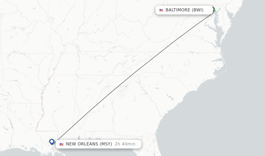Direct (non-stop) flights from Baltimore to New Orleans - schedules ...