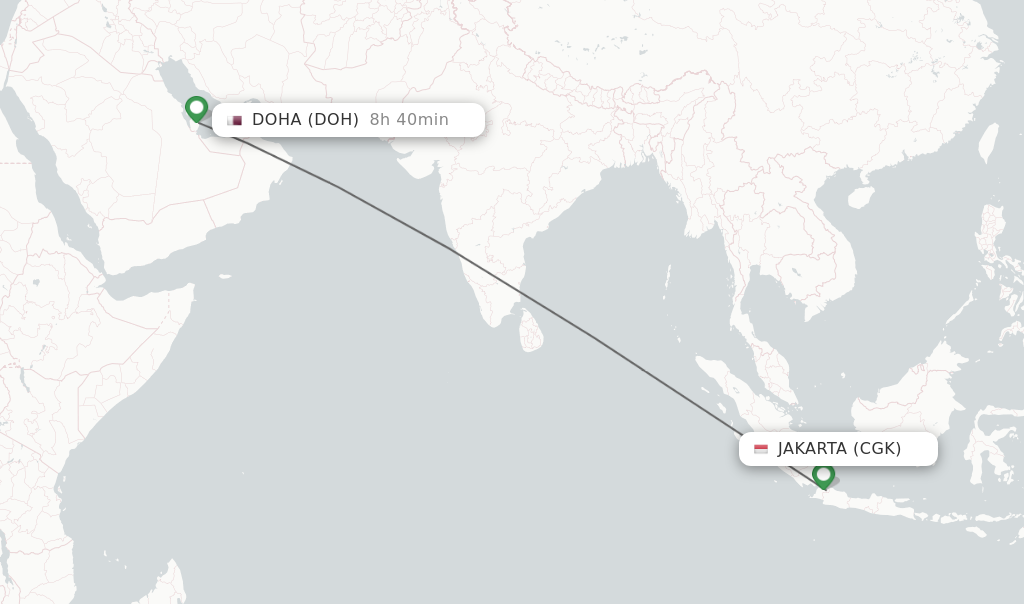 Direct (non-stop) flights from Jakarta to Doha - schedules ...