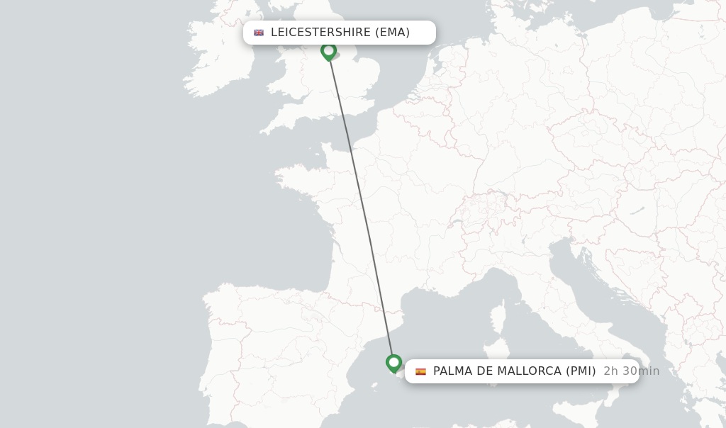 Direct (non-stop) flights from Leicestershire to Palma de Mallorca ...