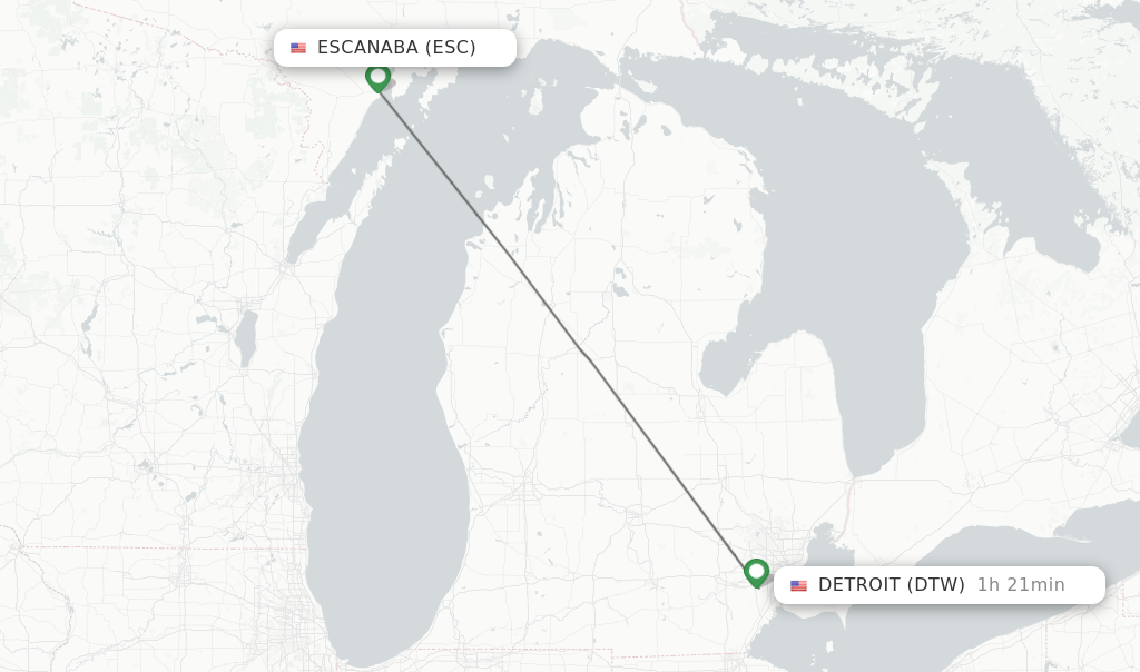 Direct (non-stop) flights from Escanaba to Detroit - schedules ...