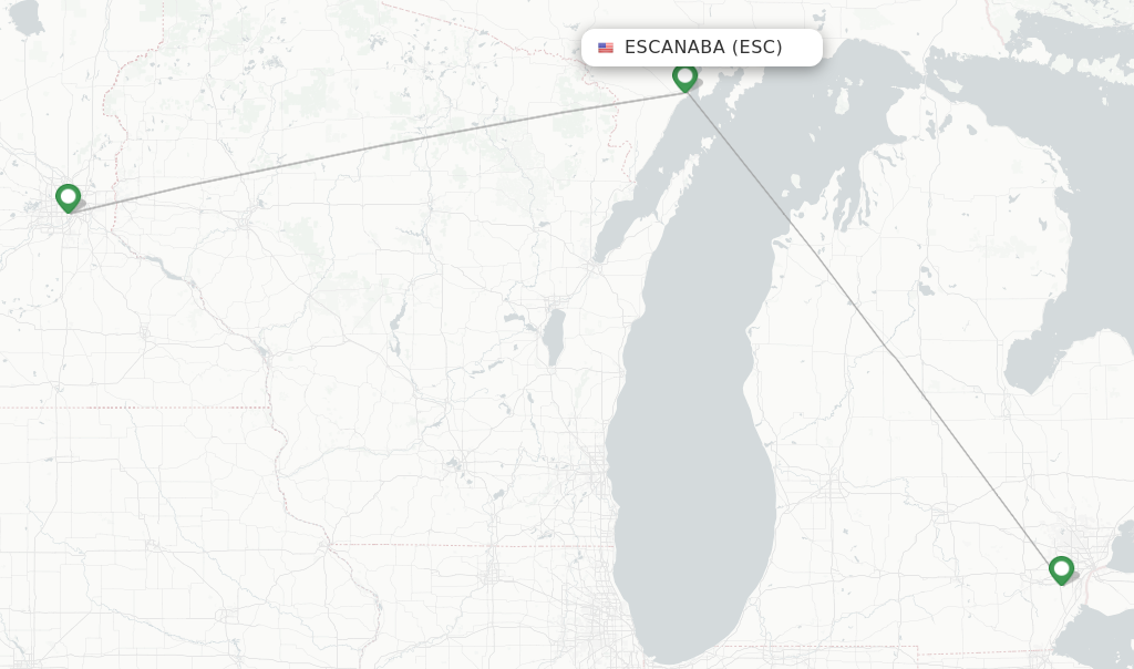Direct (non-stop) flights from Escanaba, Delta County Airport (ESC ...