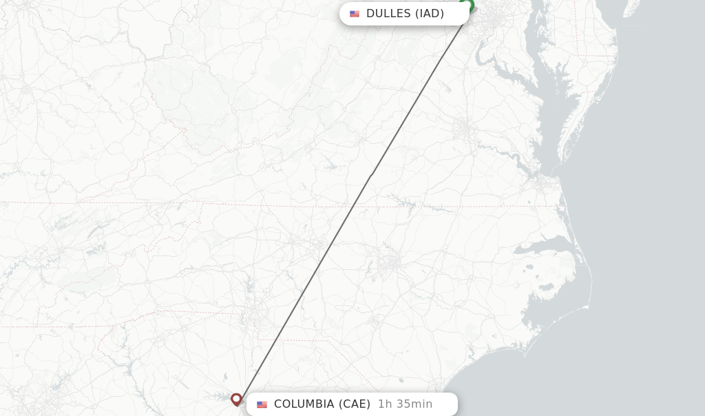 Direct (non-stop) flights from Dulles to Columbia - schedules ...