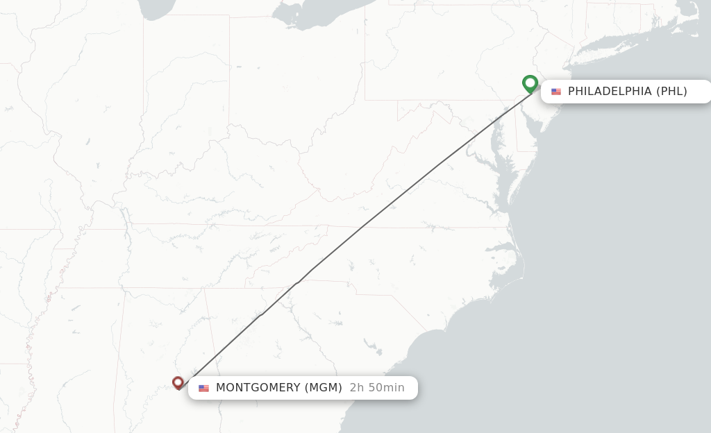 Direct (non-stop) flights from Philadelphia to Montgomery - schedules ...