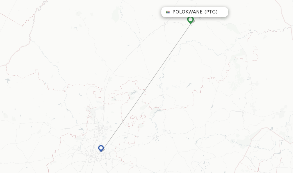 Direct (non-stop) flights from Polokwane, Pietersburg Muni (PTG ...