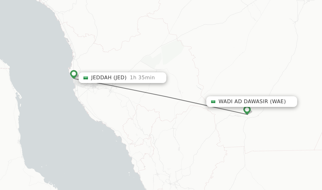 Direct (non-stop) flights from Wadi Ad Dawasir to Jeddah - schedules ...